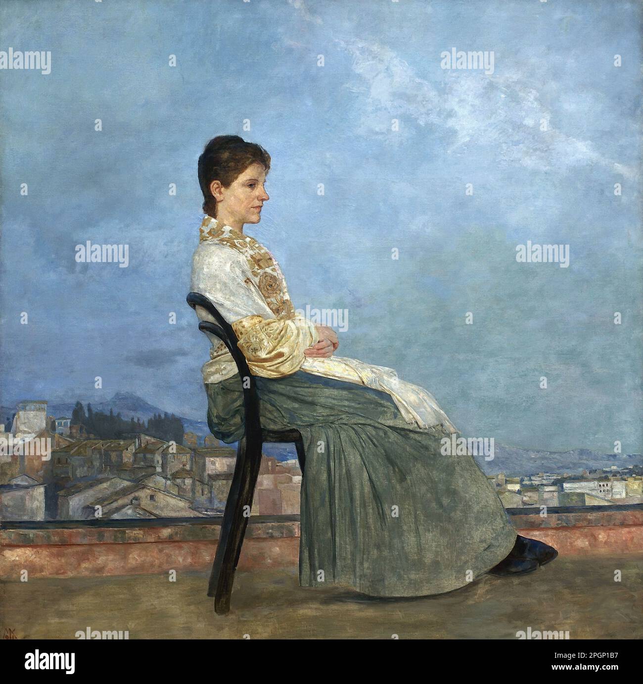 Klinger Max - Portrait of a Roman Woman on a Roof in Rome - German ...