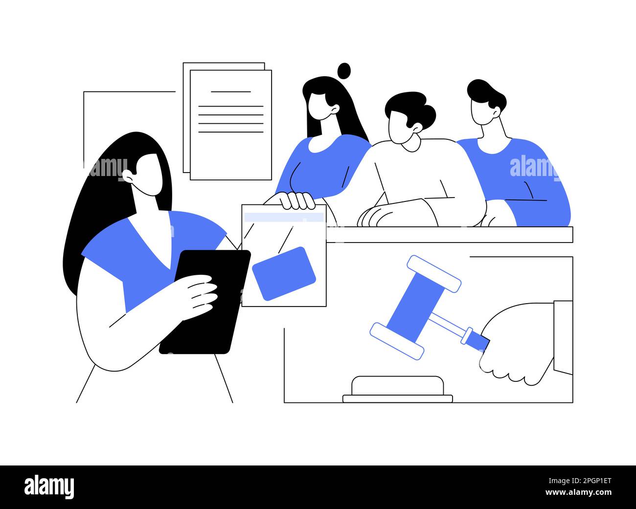 Representing client in trial abstract concept vector illustration Stock ...