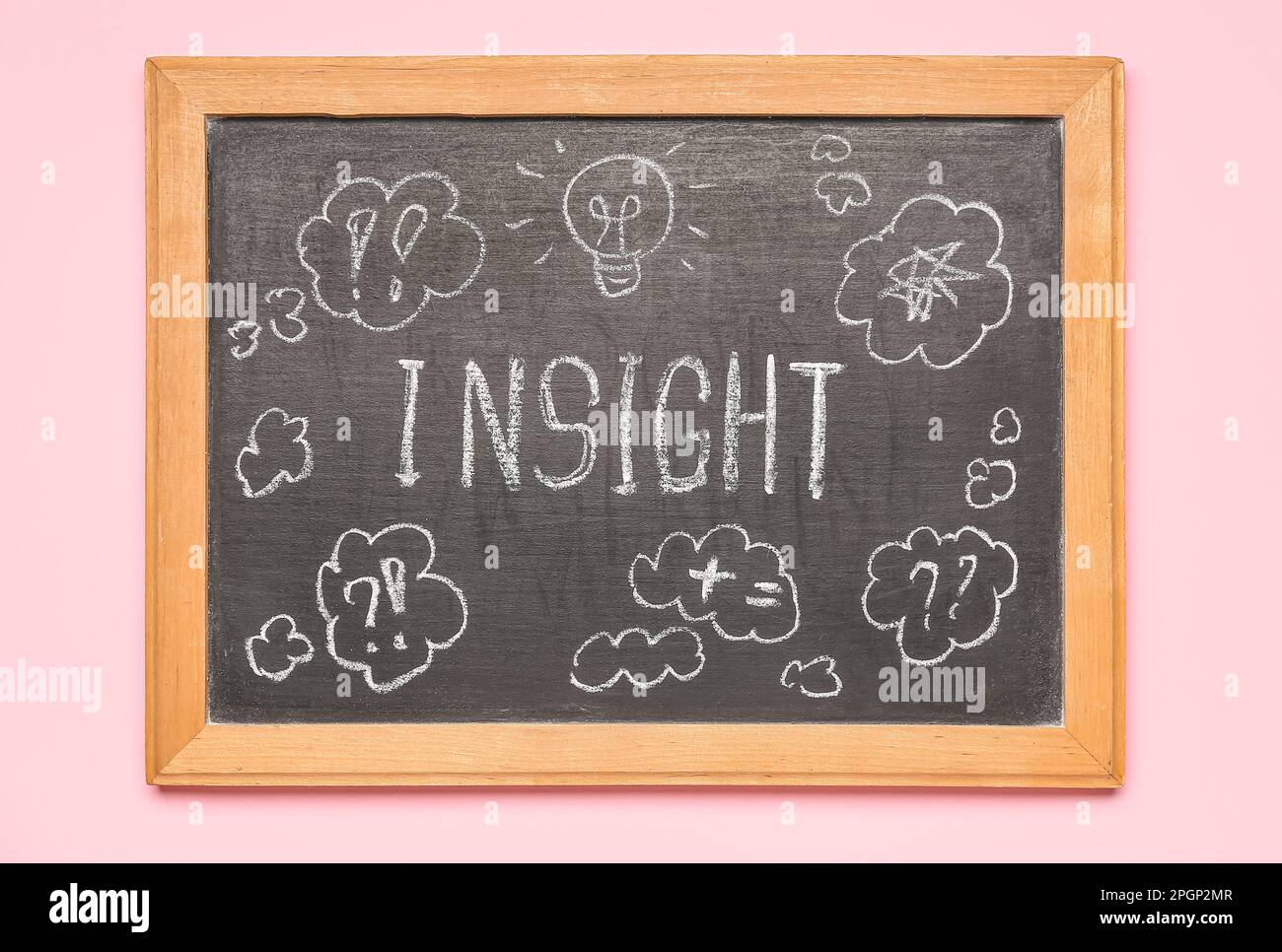 Chalkboard with word INSIGHT and drawn speech bubbles on pink ...