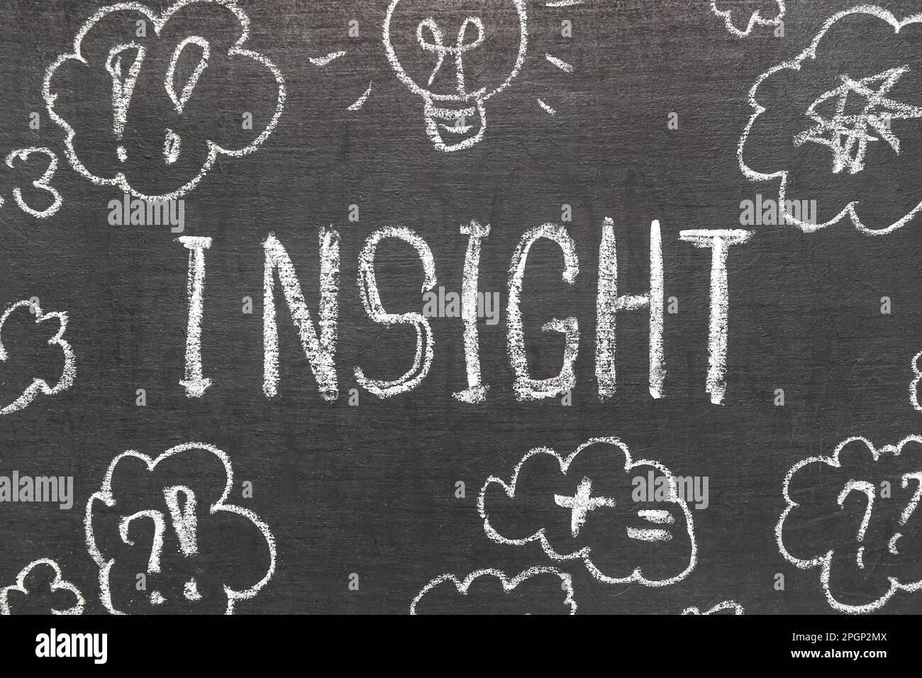 Word INSIGHT and drawn speech bubbles on chalkboard, closeup Stock ...