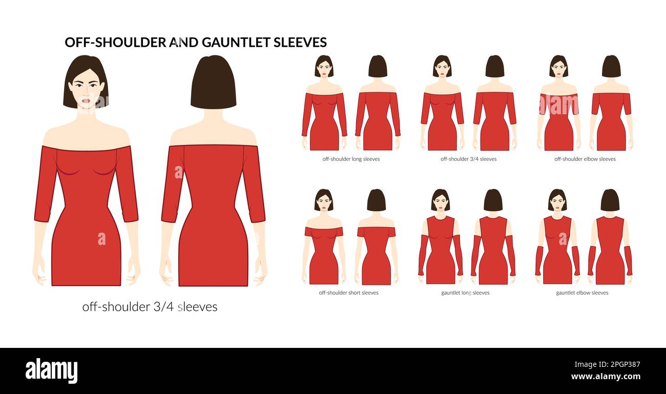 Set of Off-shoulder and gauntlet sleeves clothes long, short, elbow, 3 ...