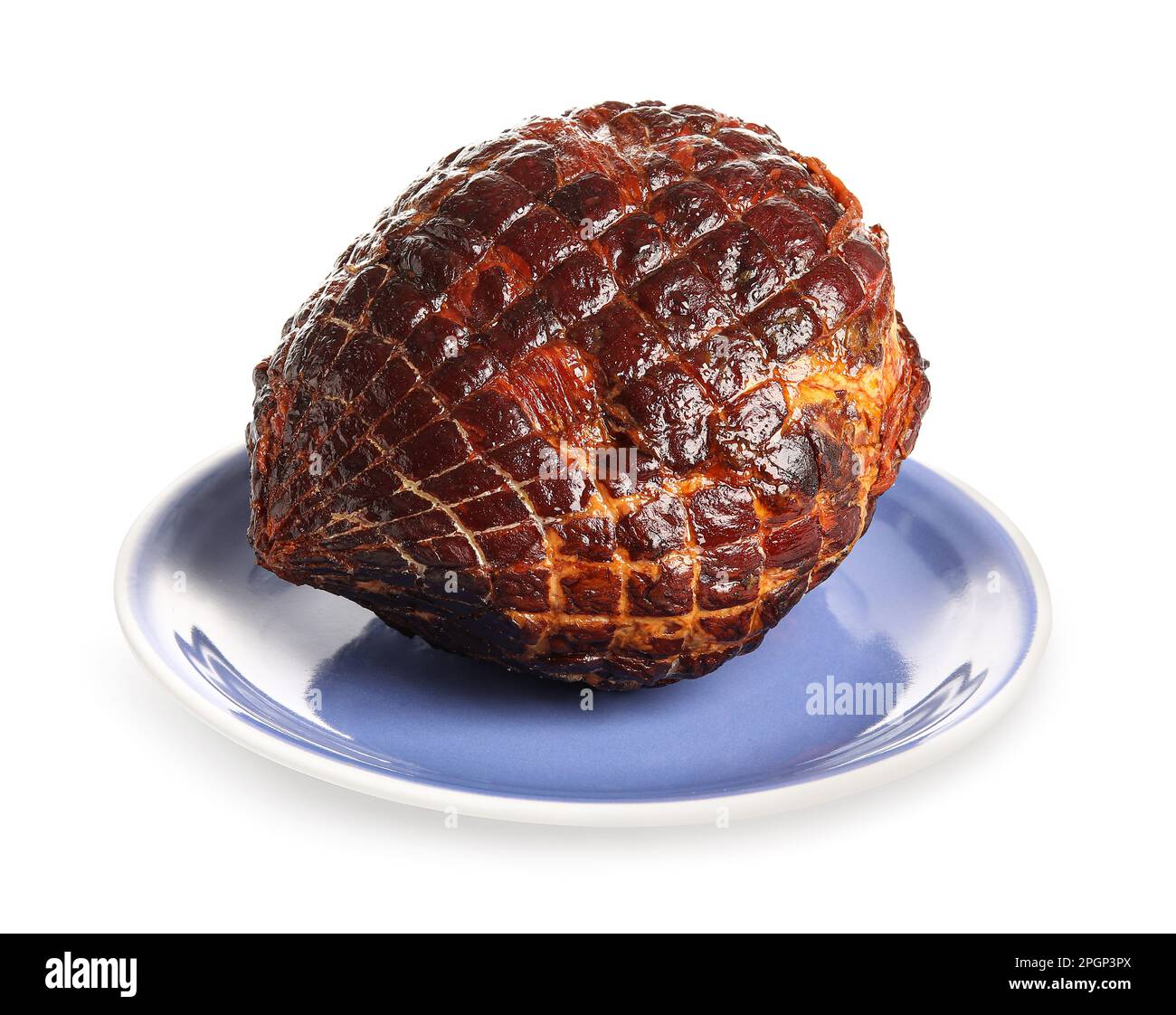 Plate with tasty smoked ham isolated on white background Stock Photo ...