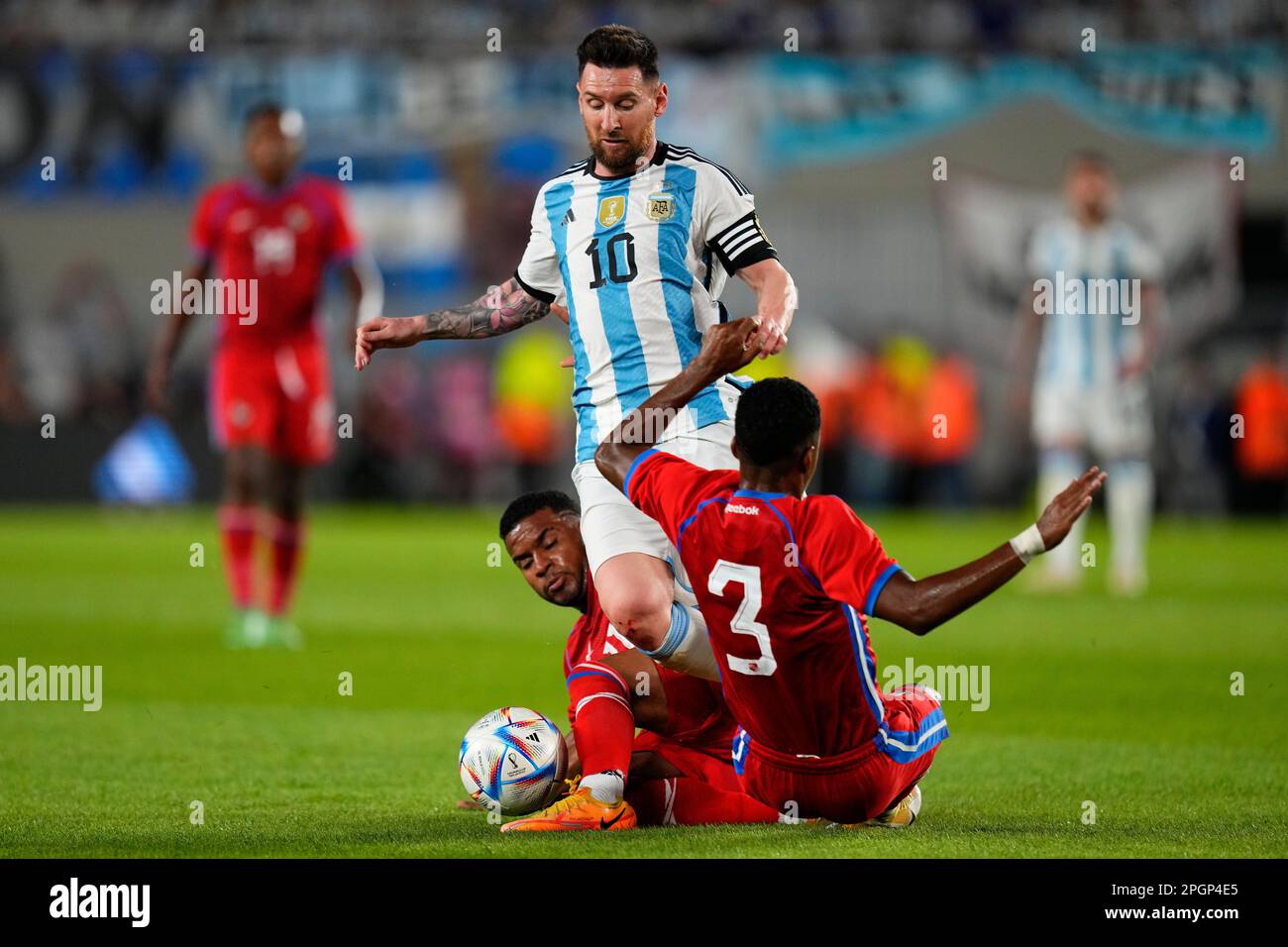 Panama's Kevin Galvan (3) fouls Argentina's Lionel Messi during an ...