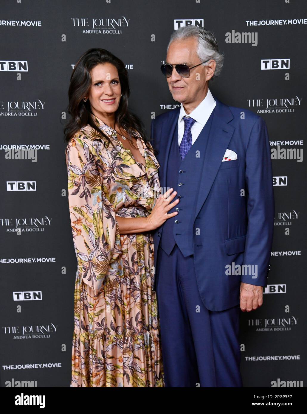 Veronica Berti Bocelli, left, and Andrea Bocelli attend the premiere ...
