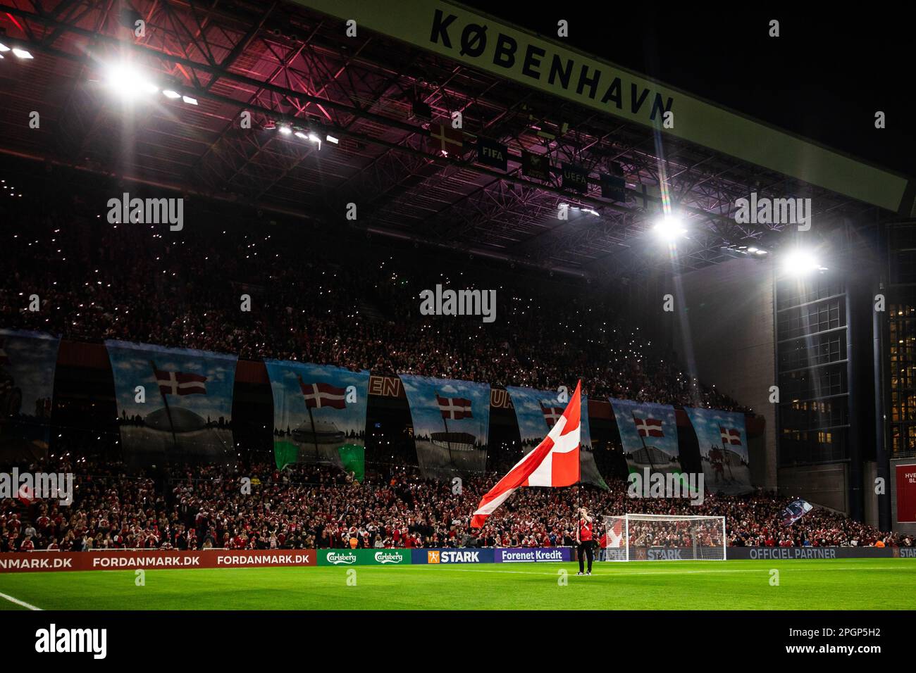 Copenhagen, Denmark. 23rd Mar, 2023. The Parken stadium is ready for ...
