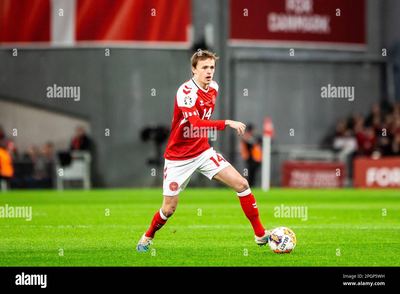 Copenhagen, Denmark. 23rd Mar, 2023. Mikkel Damsgaard (14) of Denmark ...