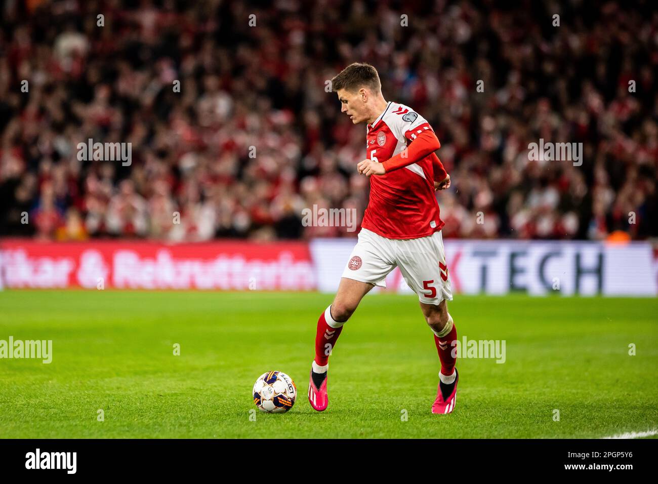 Copenhagen, Denmark. 23rd Mar, 2023. Joakim Maehle (5) of Denmark seen ...