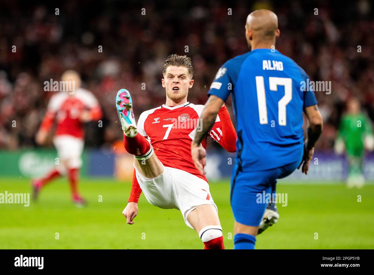 Copenhagen, Denmark. 23rd Mar, 2023. Mathias Jensen (7) of Denmark seen ...