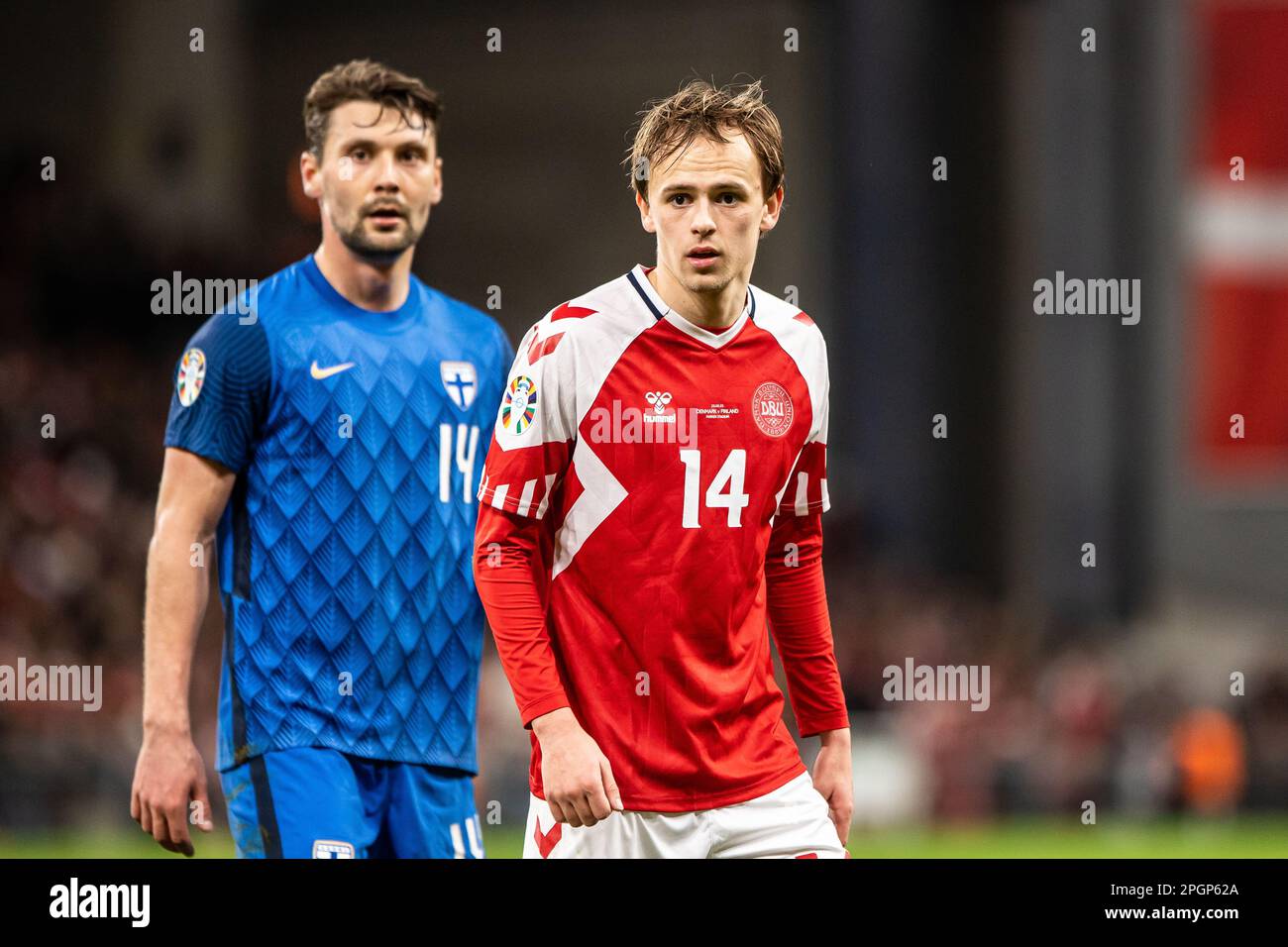 Copenhagen, Denmark. 23rd Mar, 2023. Mikkel Damsgaard (14) of Denmark ...