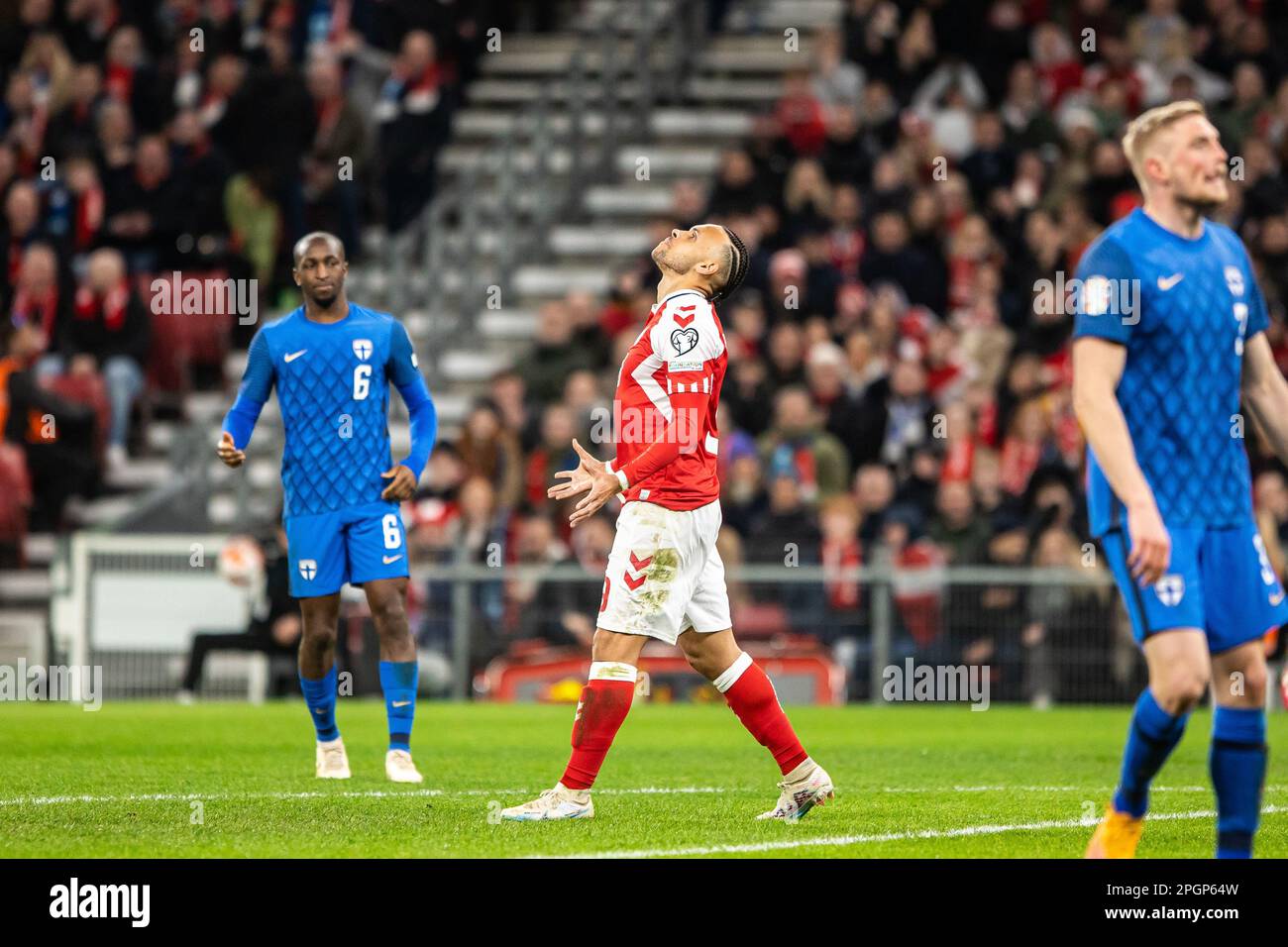 Copenhagen, Denmark. 23rd Mar, 2023. Martin Braithwaite (9) of Denmark ...