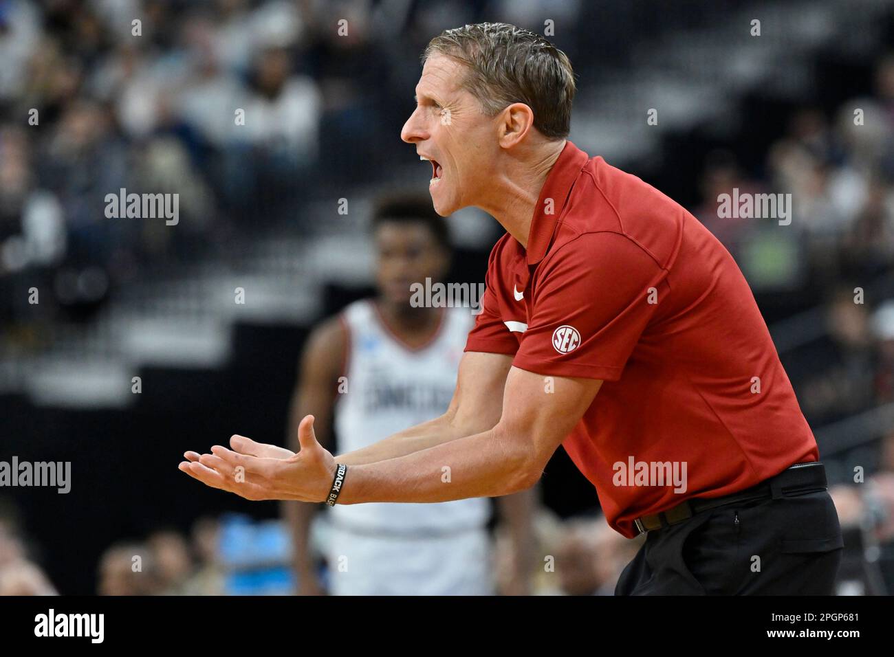 Arkansas head coach Eric Musselman reacts in the second half of a Sweet ...