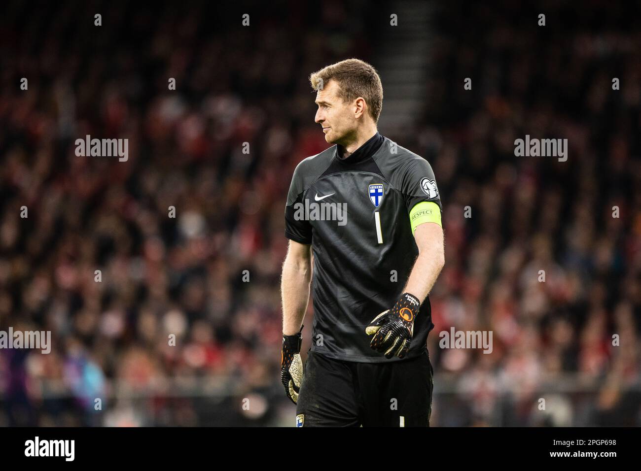 Copenhagen, Denmark. 23rd Mar, 2023. Goalkeeper Lukas Hradecky (1) of ...