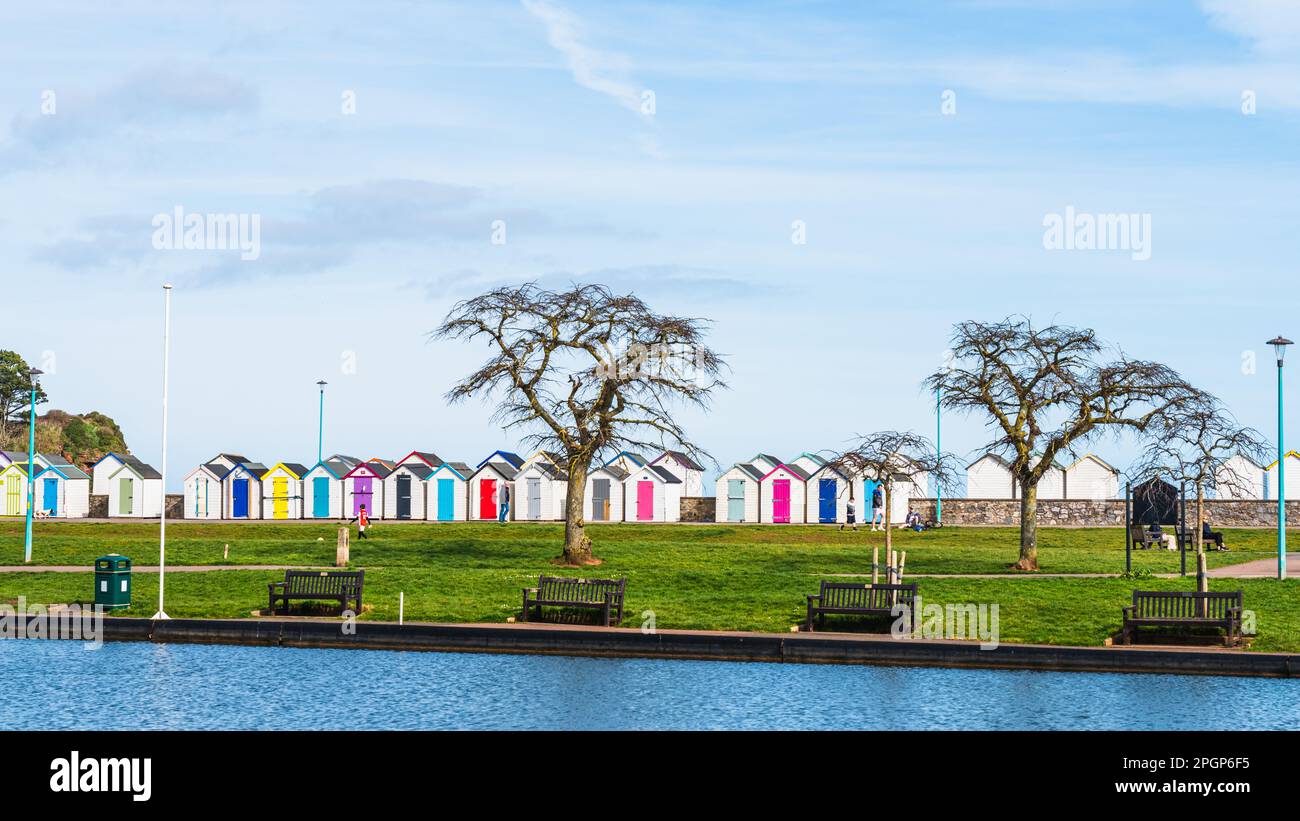 Beach Huts, Goodrington Boating Lakes, Paignton, Devon, England Stock ...