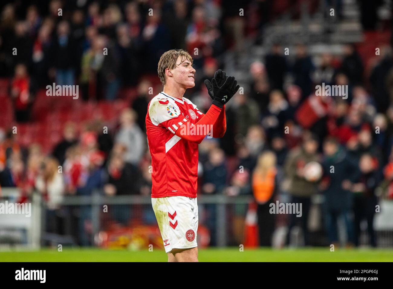 Copenhagen, Denmark. 23rd Mar, 2023. Hattrick hero Rasmus Hojlund (11 ...