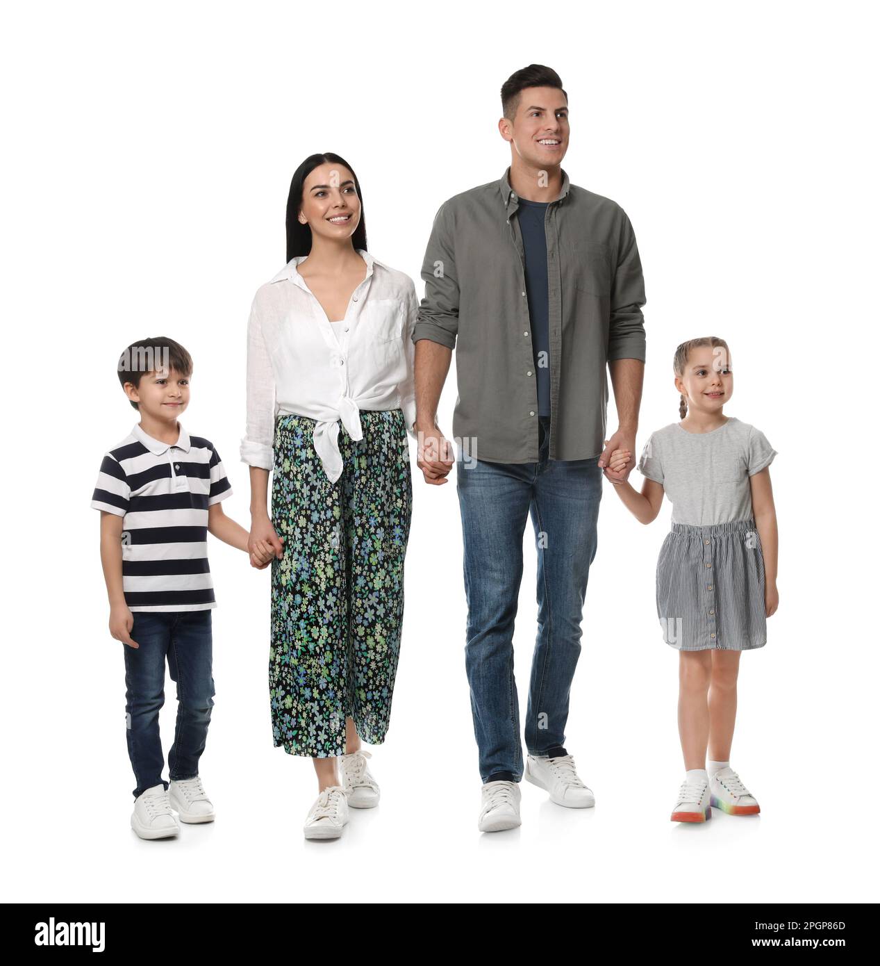 Children with their parents together on white background Stock Photo ...