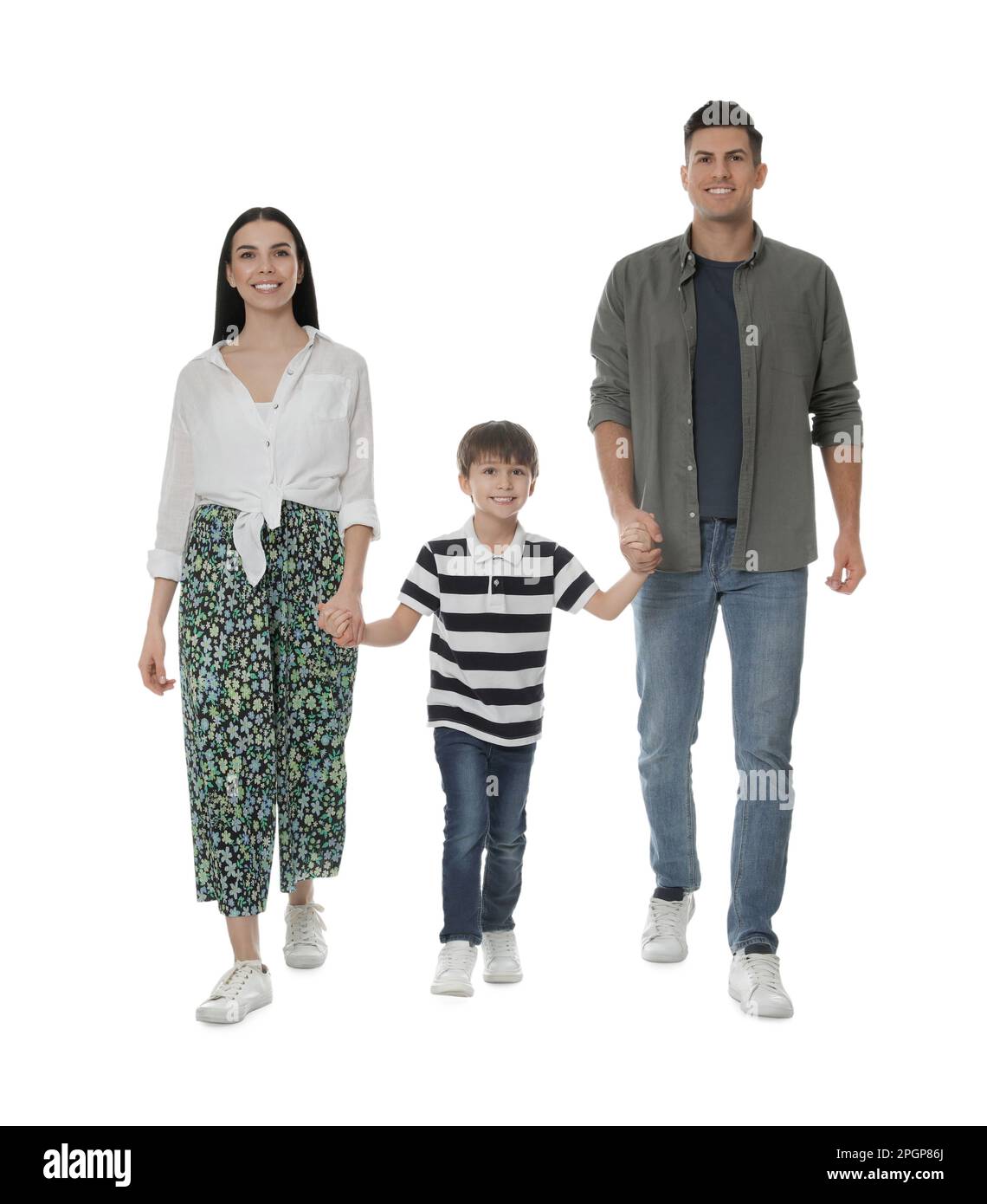 Little boy with his parents together on white background Stock Photo ...