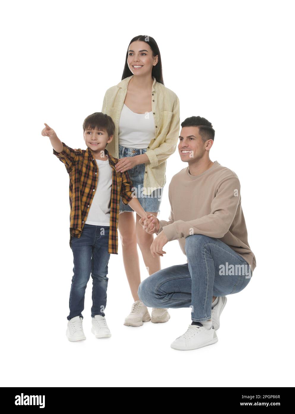 Little boy with his parents together on white background Stock Photo ...
