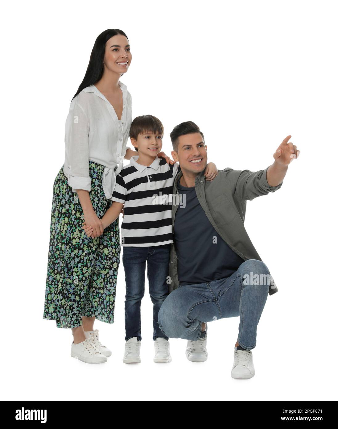 Little boy with his parents together on white background Stock Photo ...