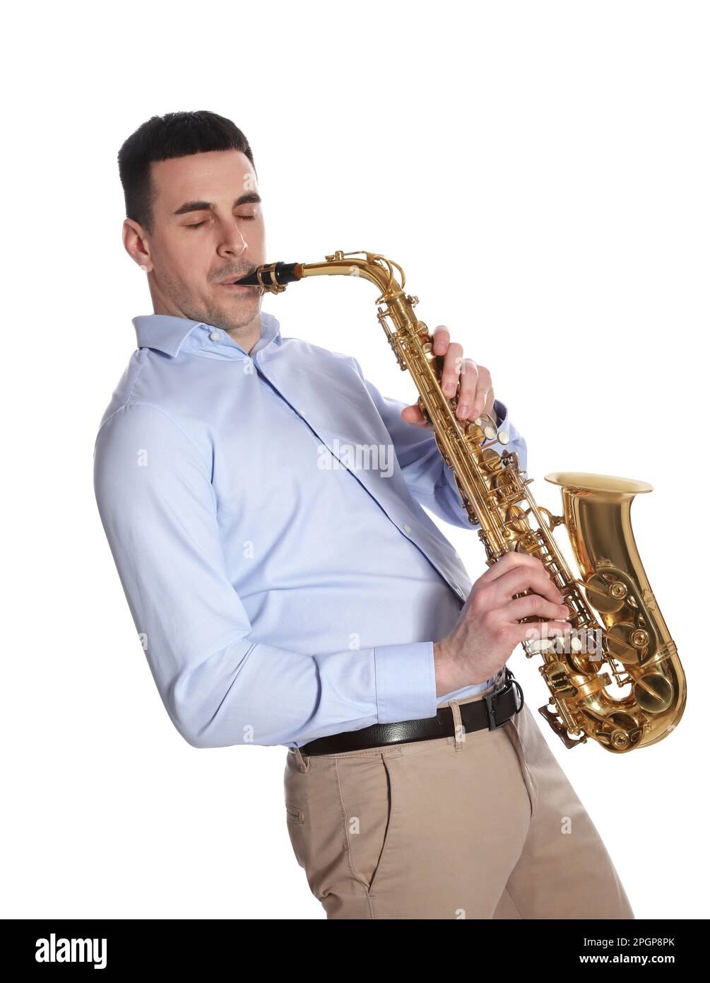 Man playing saxophone white background hi-res stock photography and ...