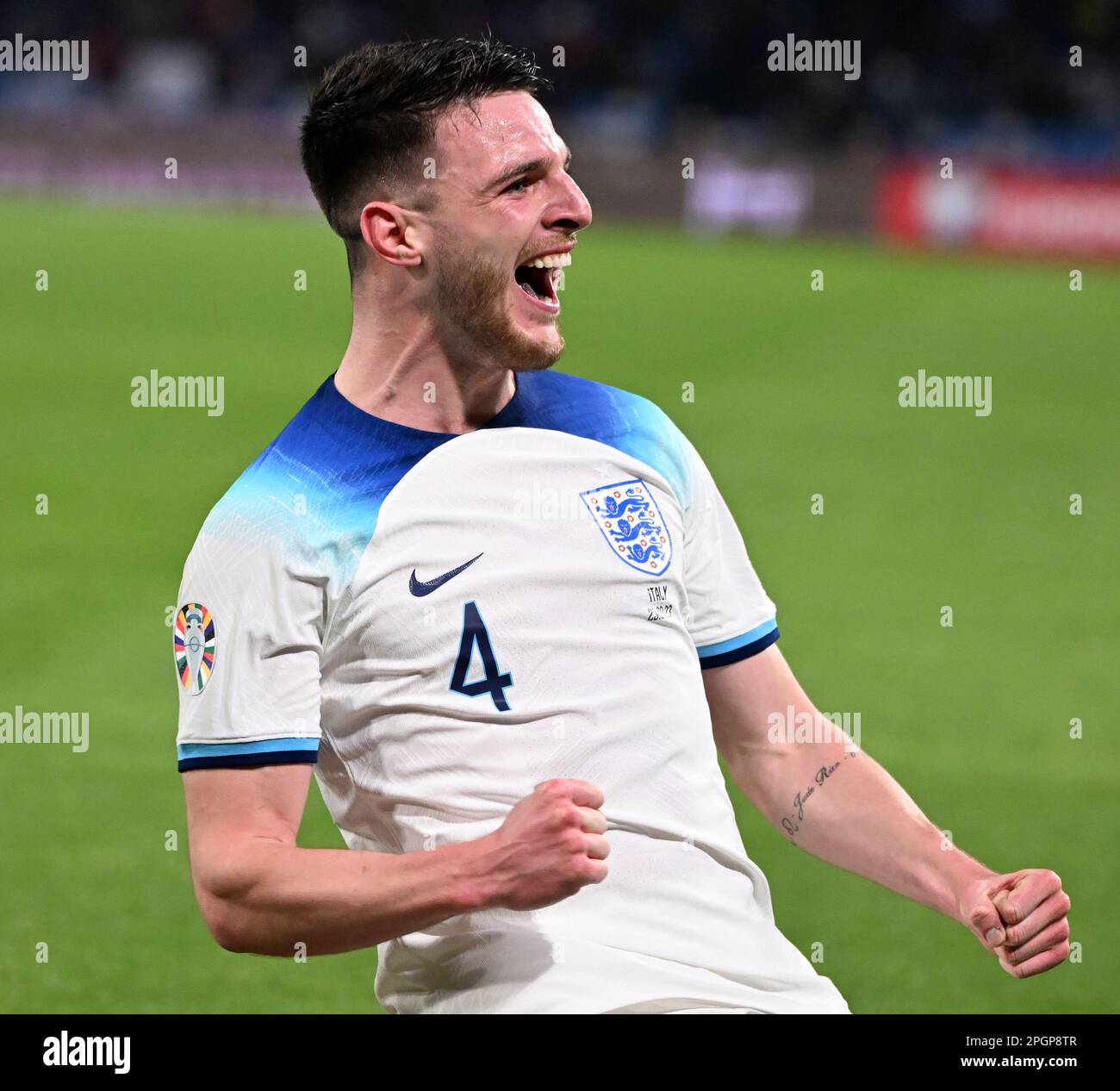 Naples, Italy. 23rd Mar, 2023. England's Declan Rice celebrates his ...