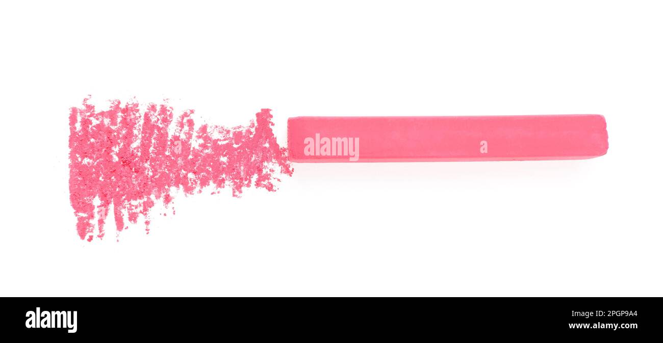 Pink pastel chalk on sheet of paper with scribble, top view. Drawing ...