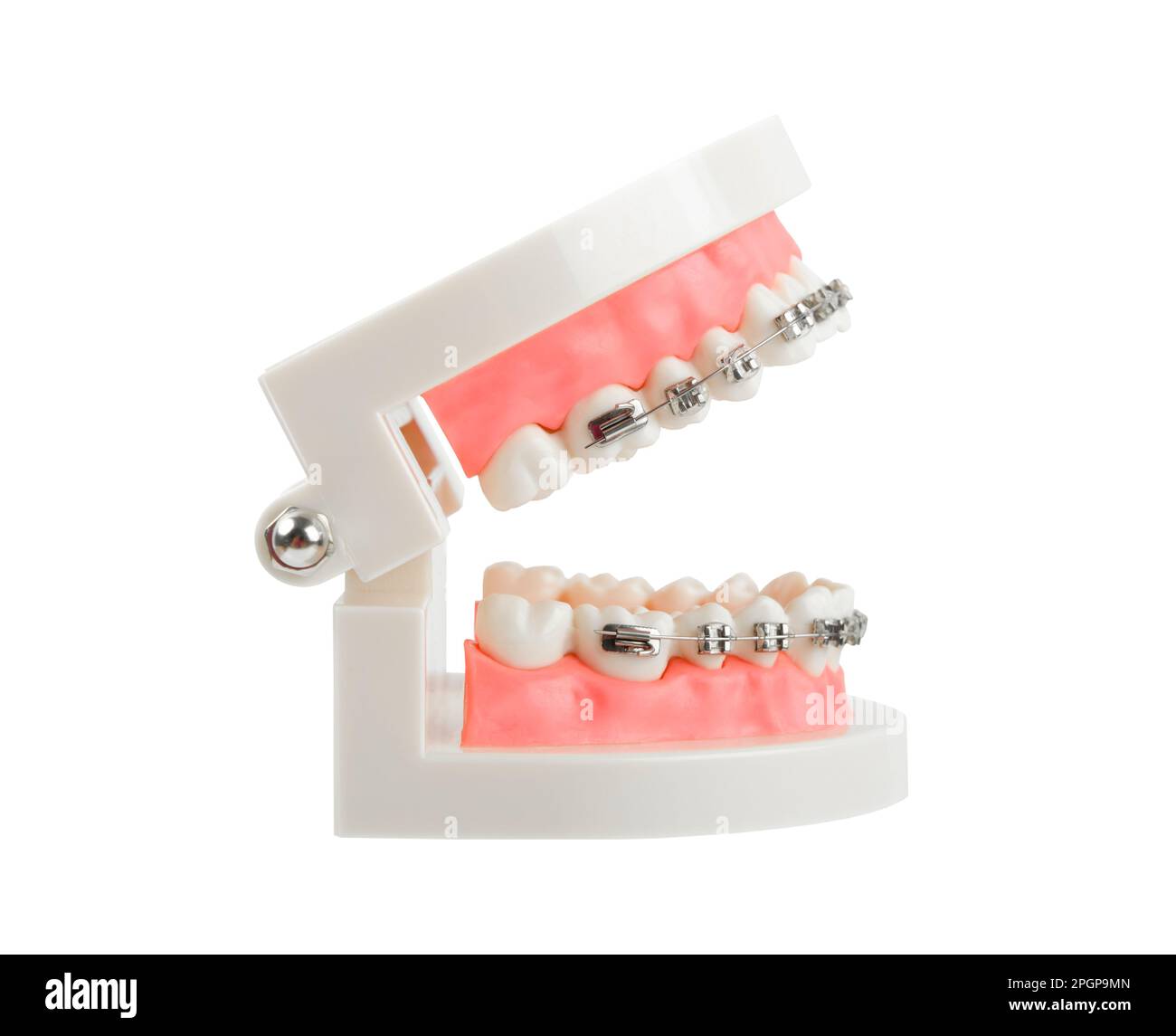 Teeth model with metal wire dental braces or dental instruments ...