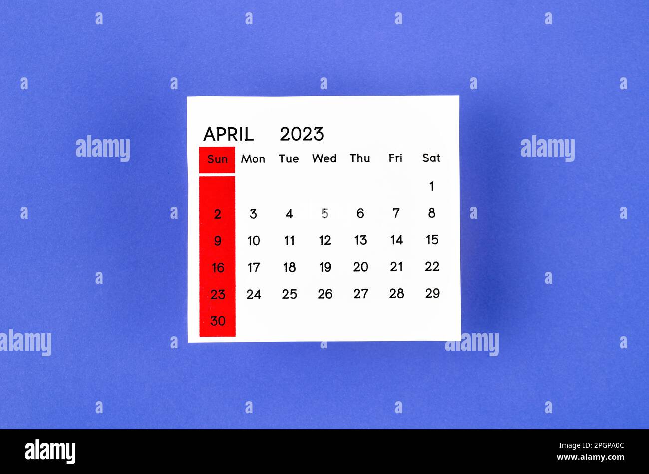 April 2023 Monthly calendar for 2023 year on purple background Stock ...
