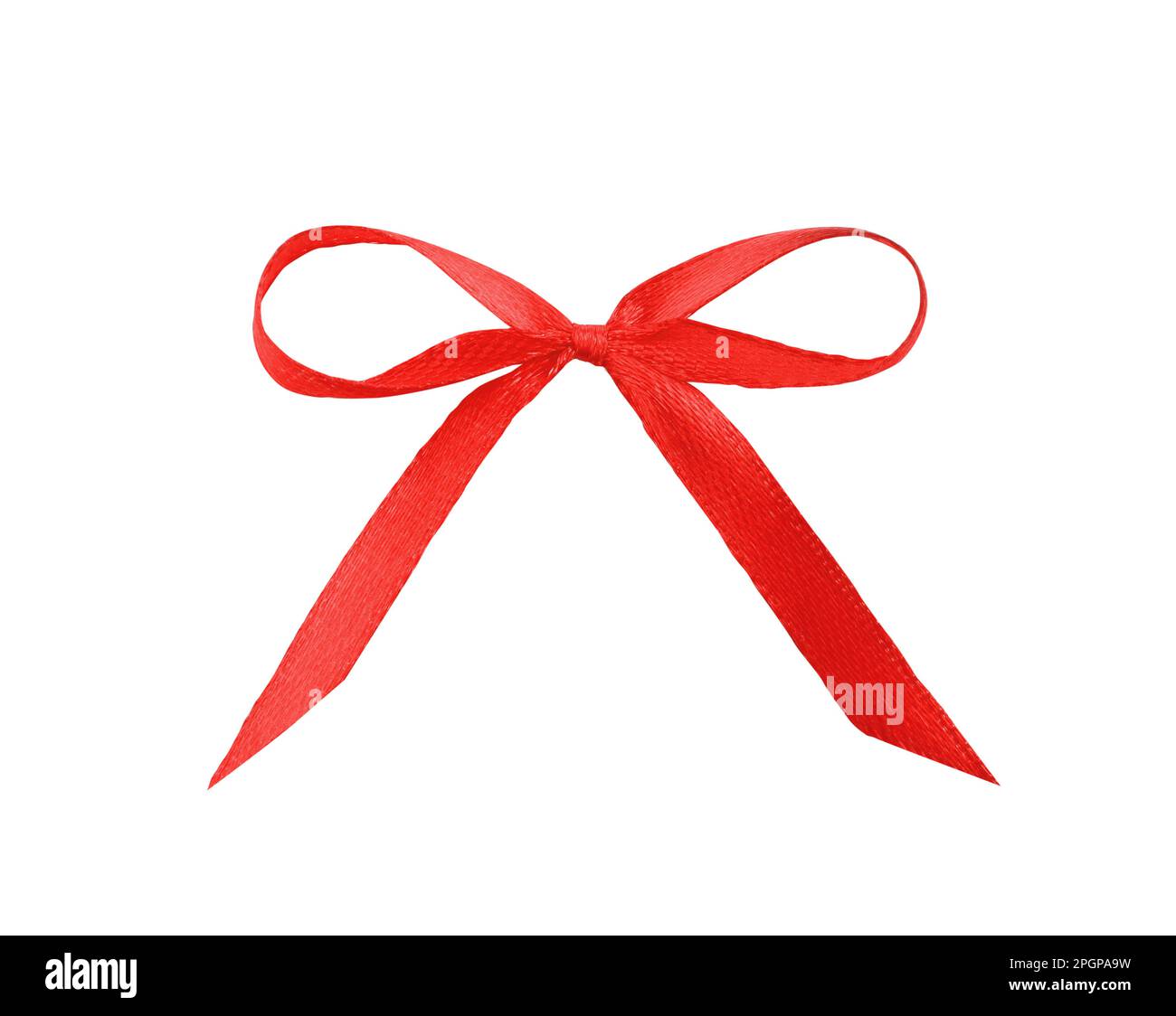 Beautiful red ribbon tied in bow isolated on white, top view Stock ...