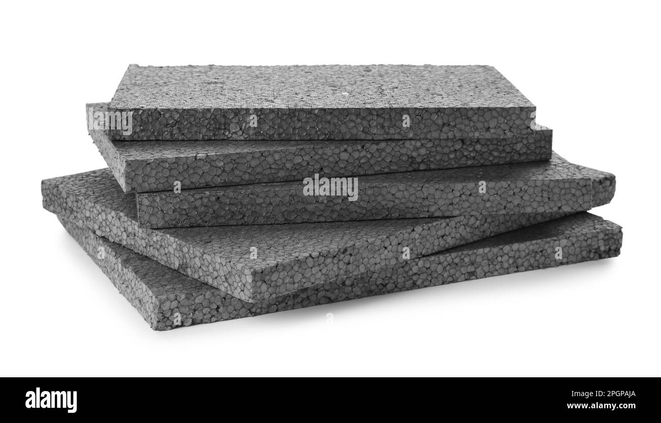 Stack of grey styrofoam sheets on white background Stock Photo - Alamy
