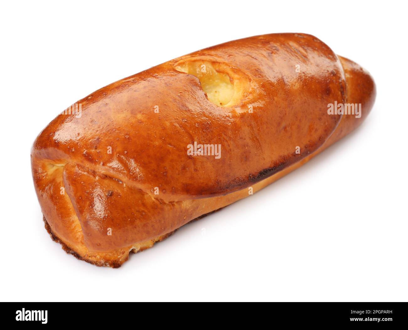One delicious baked patty with filling on white background Stock Photo ...