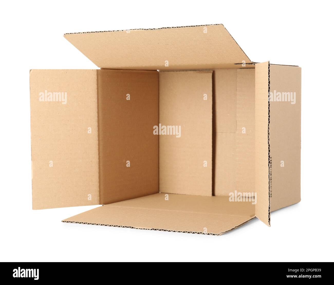 Empty open cardboard box isolated on white Stock Photo - Alamy