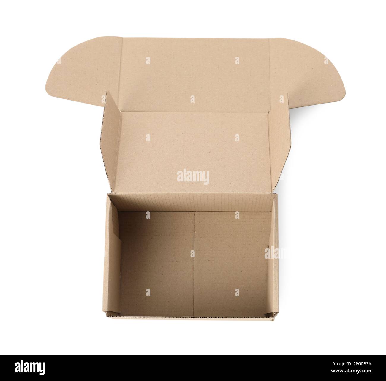 Empty open cardboard box isolated on white, top view Stock Photo - Alamy
