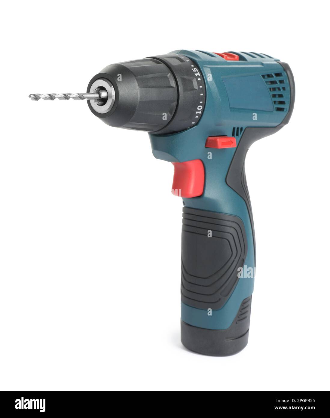 Modern electric power drill isolated on white Stock Photo - Alamy