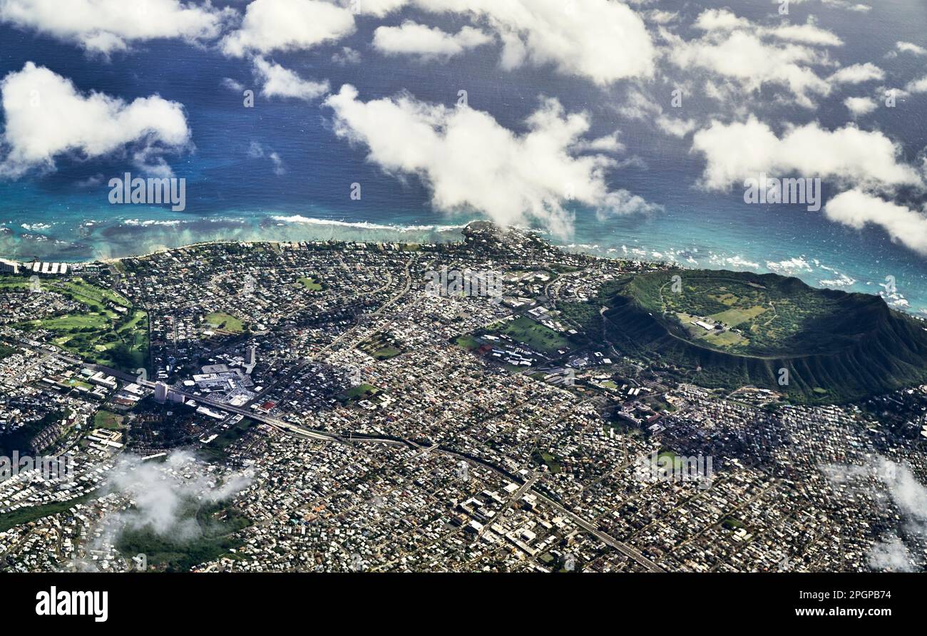 Aerial View of the Diamond Head Crater in Waikiki on the Island of Oahu ...