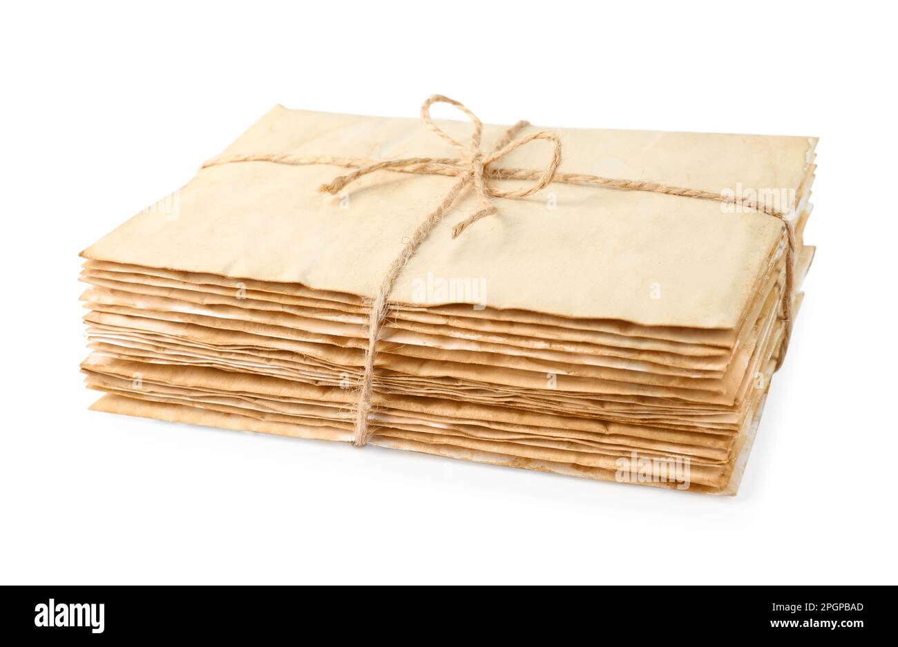 Stack of old letters wrapped with twine on white background Stock Photo ...