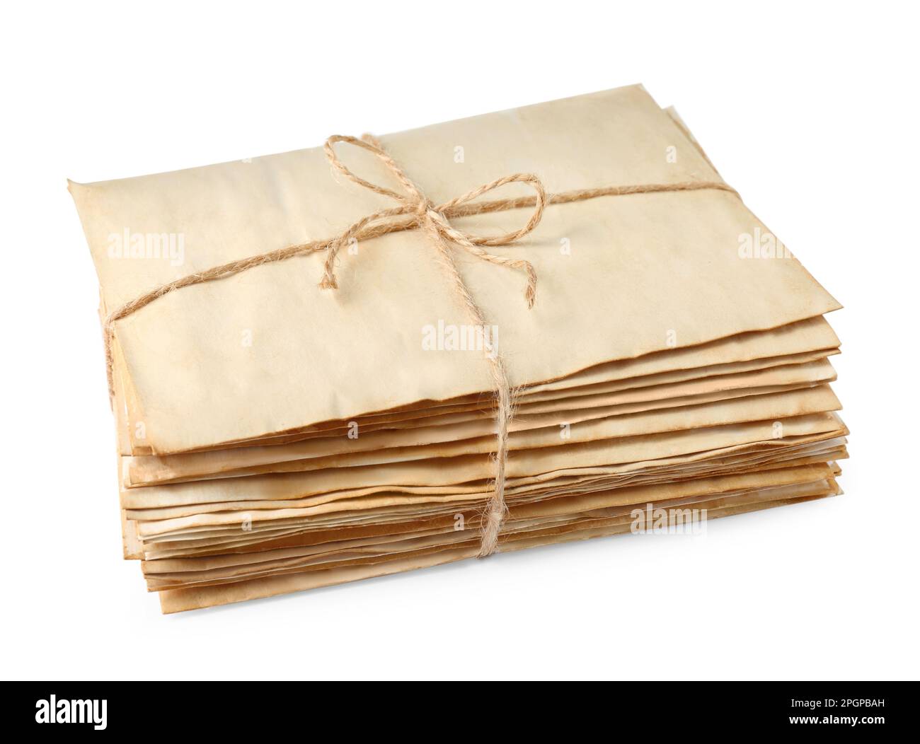 Stack of old letters wrapped with twine on white background Stock Photo ...