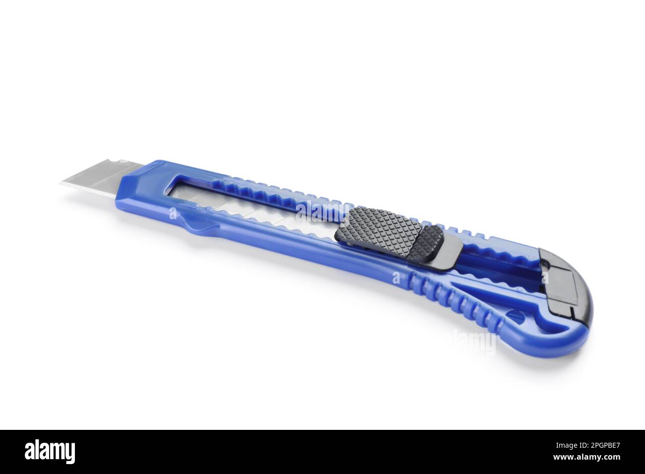 Blue utility knife isolated on white. Construction tool Stock Photo - Alamy