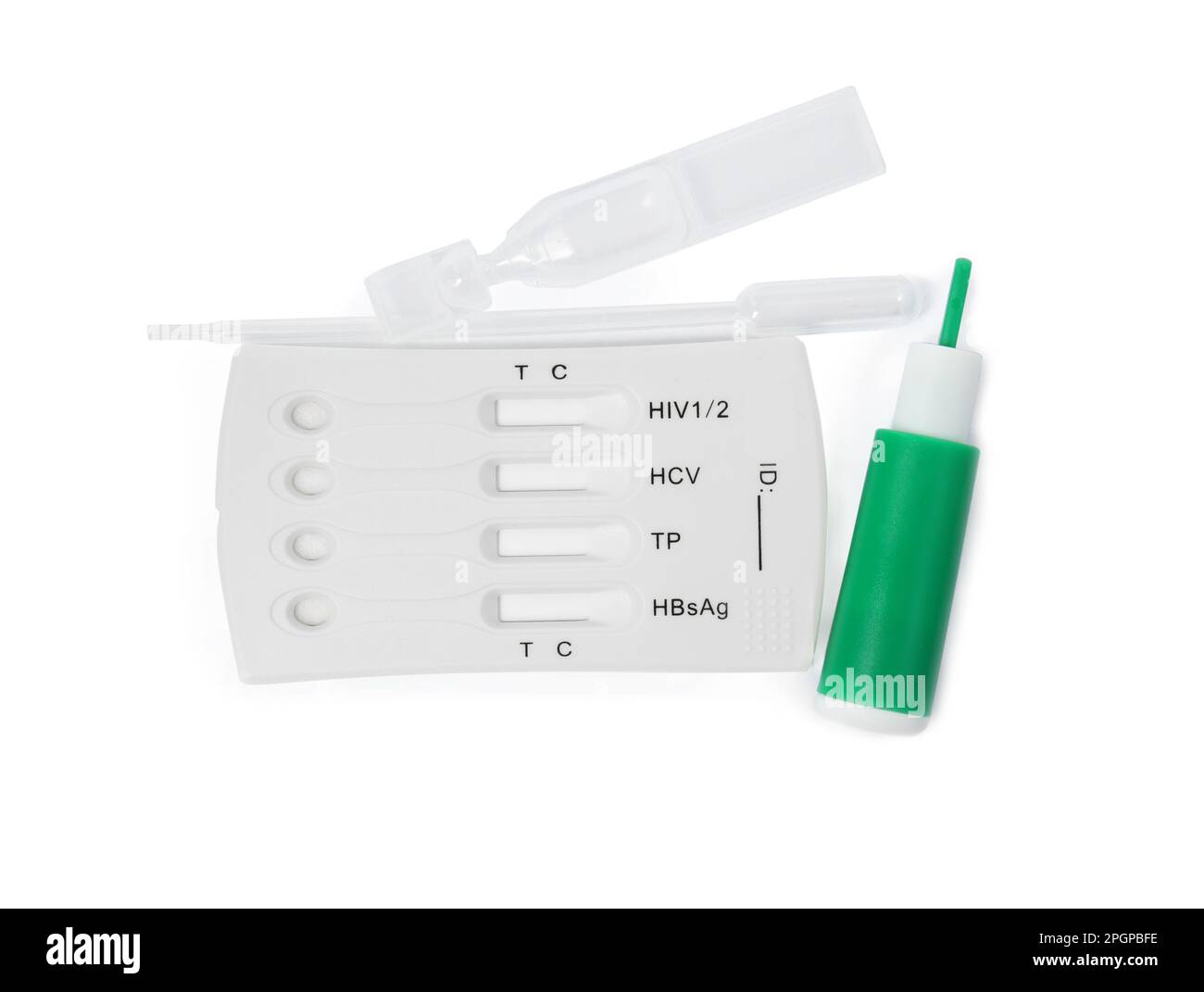 Disposable express test kit for hepatitis on white background, top view ...