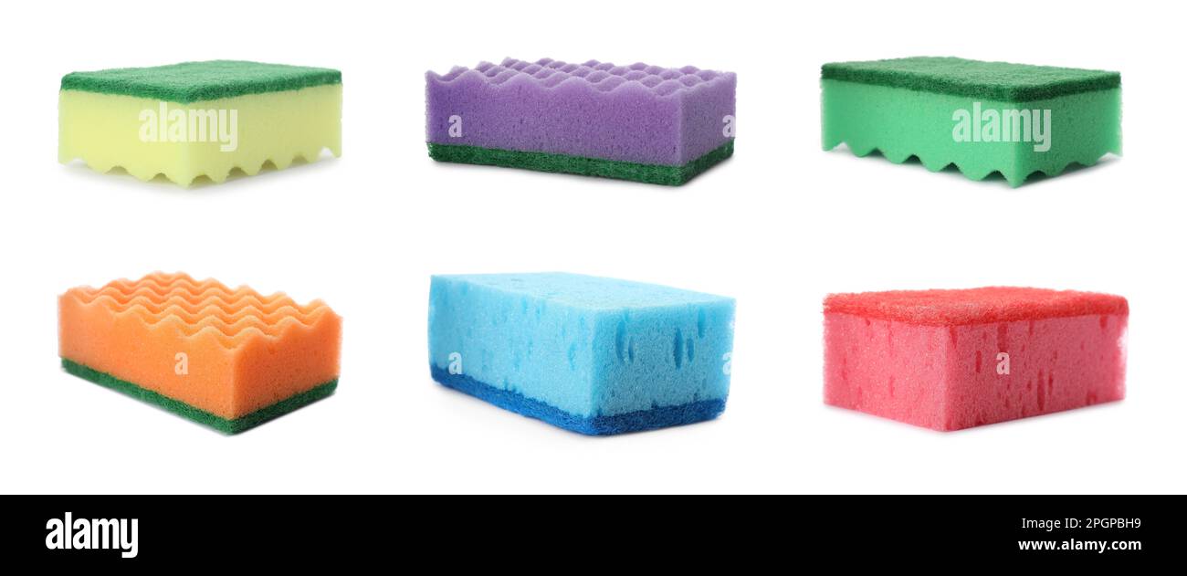 Set with cleaning sponges on white background. Banner design Stock ...
