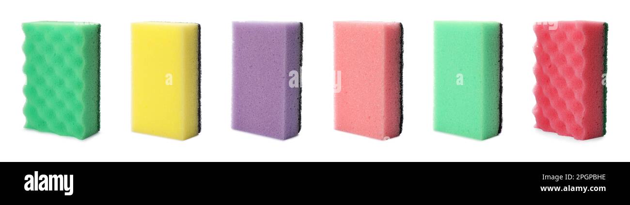 Set with cleaning sponges on white background. Banner design Stock ...