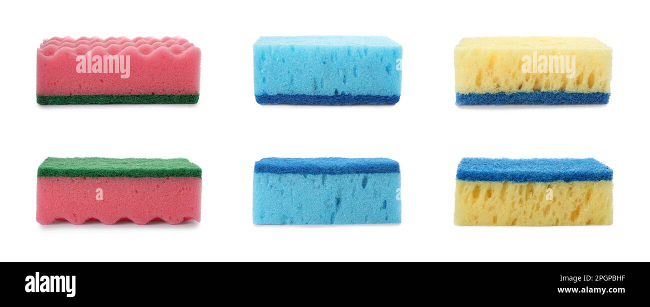 Set with cleaning sponges on white background. Banner design Stock ...