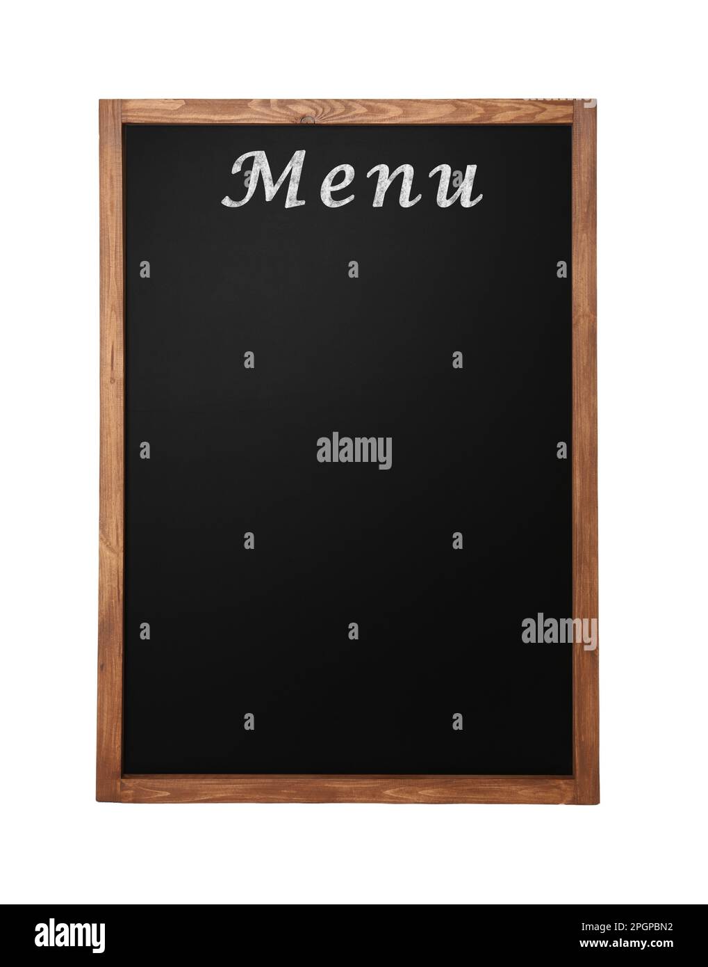 Black chalkboard with word Menu on white background. Mockup for design ...