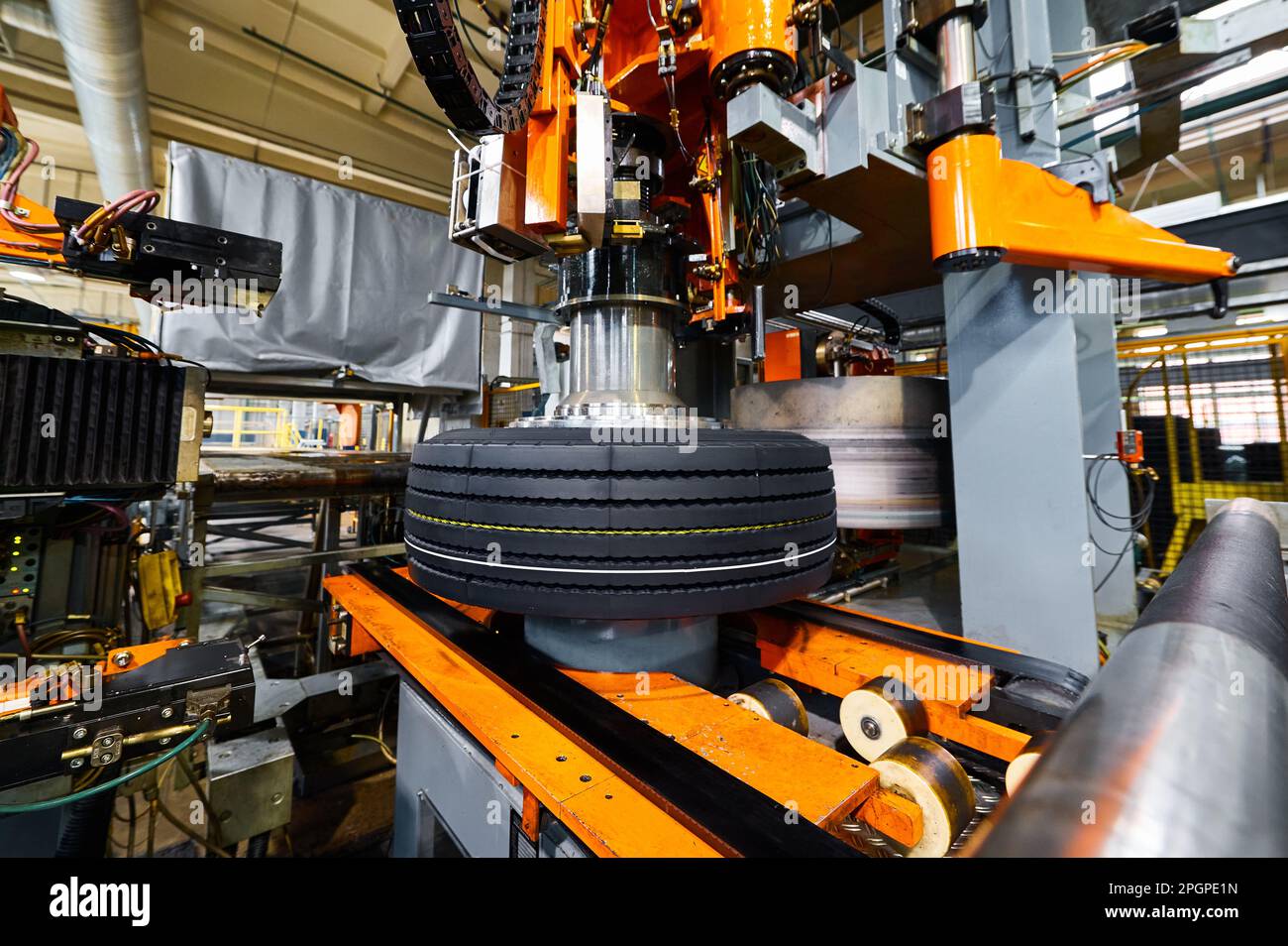 Production line for rubber compound calendering in workshop Stock Photo ...