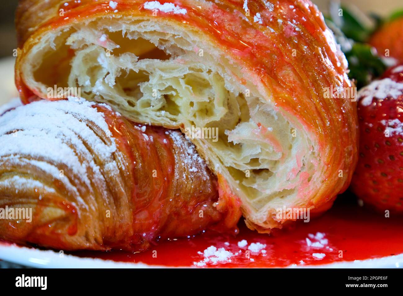 delicious appetizing cut croissant porous structure of puff pastry ...