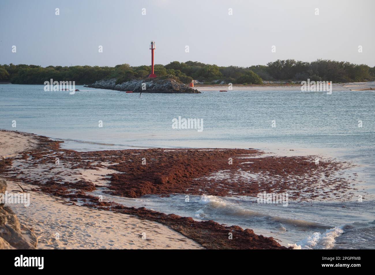 Beach landscape on the Mexican coast of Yucatan of a calm sea with ...