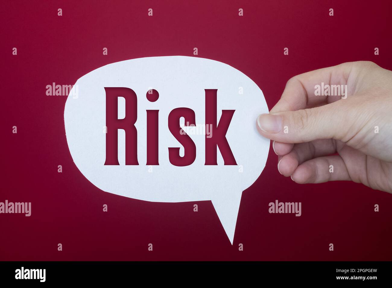 Speech bubble in front of colored background with Risk text Stock Photo ...