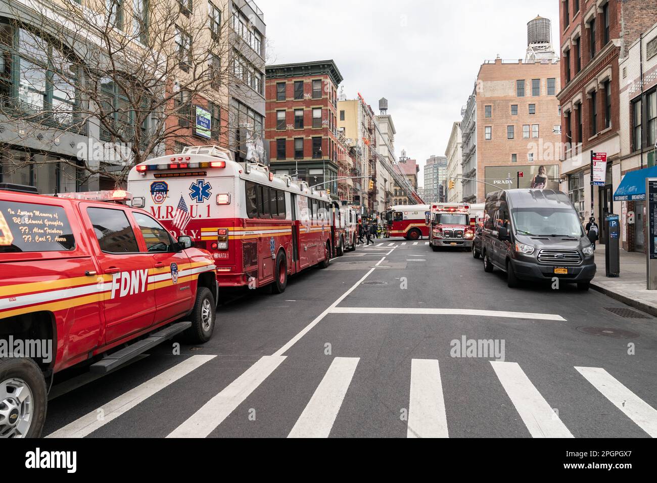Rescue operation by firefighters to extinguish 2-alarm fire on ...