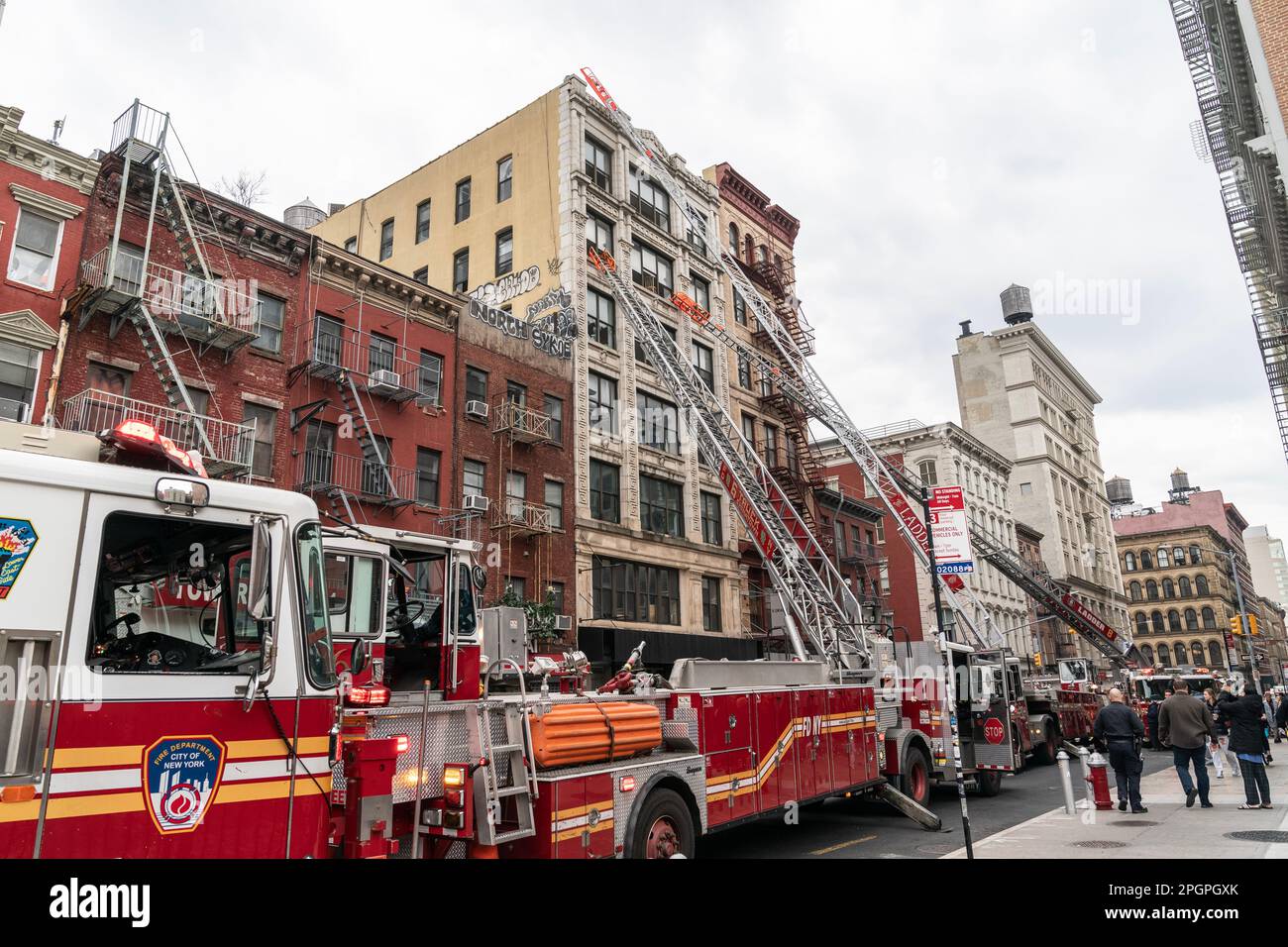Rescue operation by firefighters to extinguish 2-alarm fire on ...