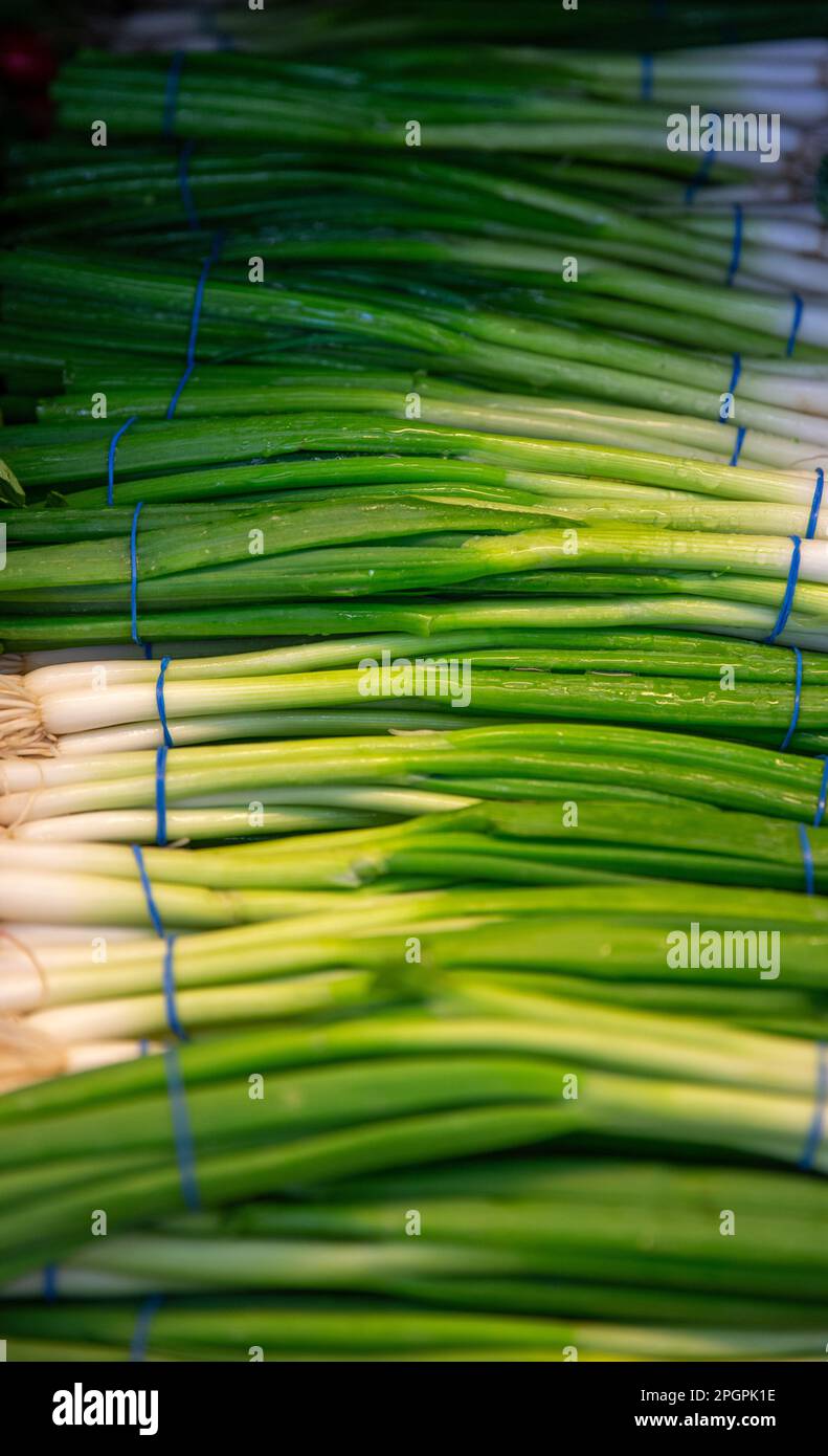 Green onions stacked up in a grocery store Stock Photo - Alamy