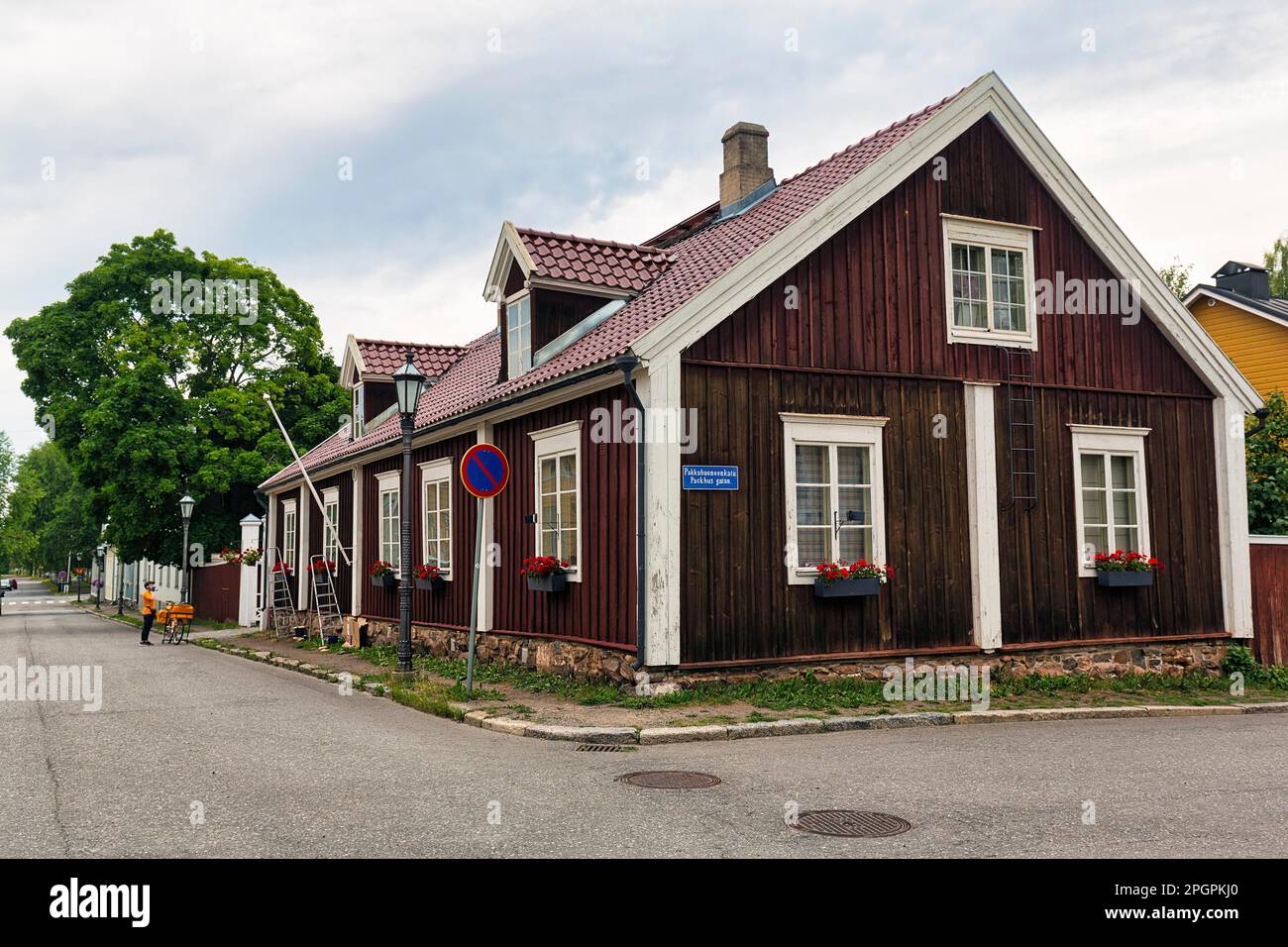 Traditional wooden house in the old town of Neristan, Kokkola, Central ...